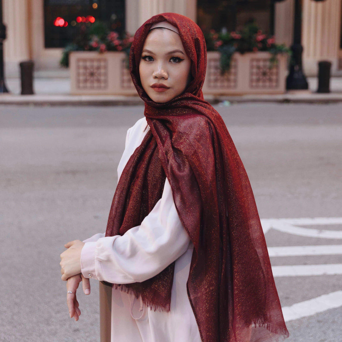 Metallic Scarf Maroon Partywear Scarf | Niswa Fashion